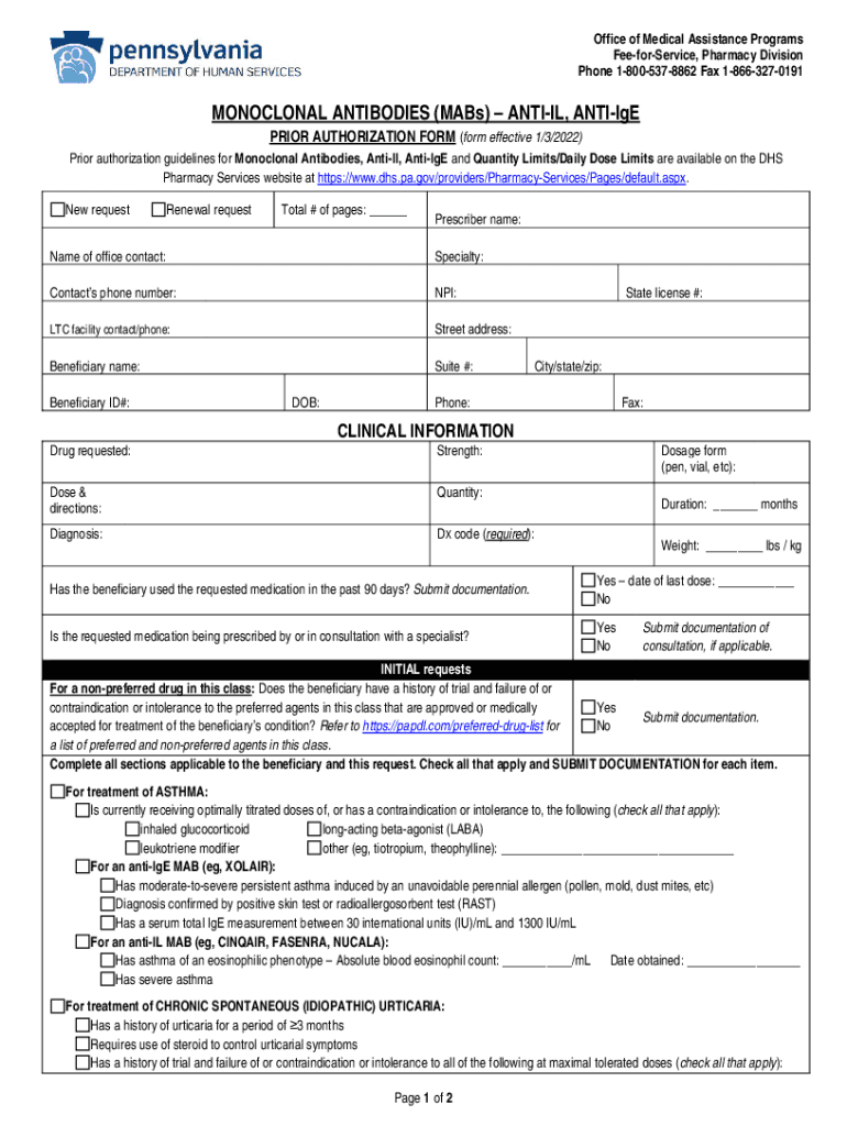 Monoclonal Antibodies Prior Authorization Form - Blank Fillable ...