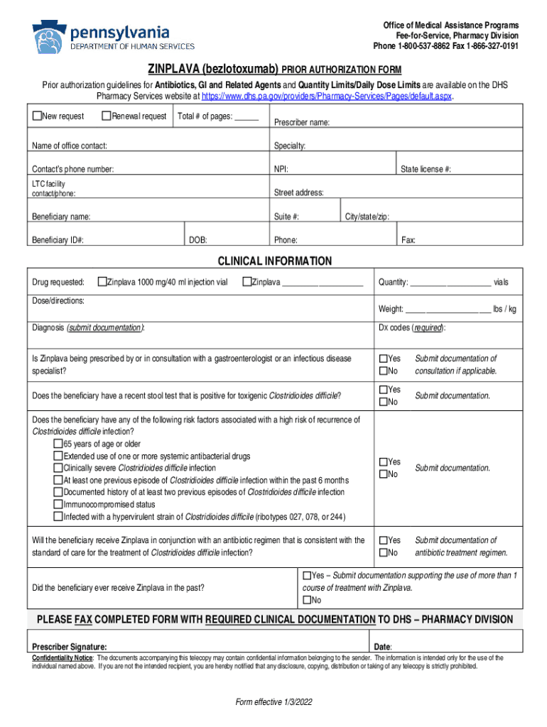 Fillable Online Antibiotics, GI and Related - Zinplava Form Fax Email ...