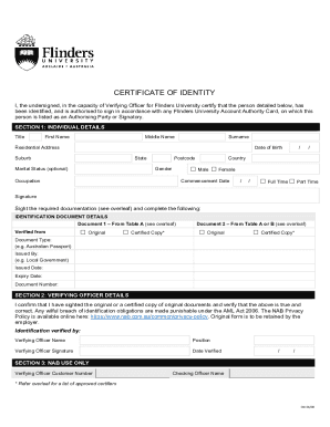 Fillable Online CERTIFICATE OF IDENTITY - Flinders University Staff Fax ...