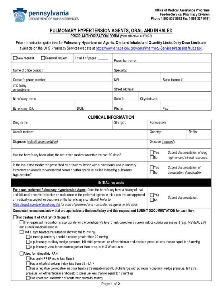 Fillable Online Pulmonary Hypertension Agents, Oral and Inhaled Form ...