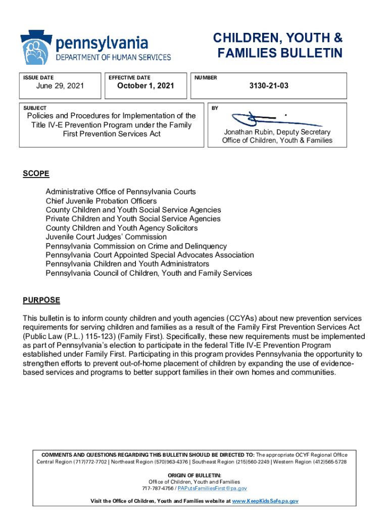 Fillable Online OCYF Bulletin 3130-21-03, Policies and Procedures for ...