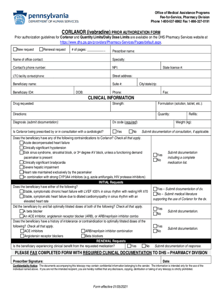 Fillable Online Prior authorization guidelines for Corlanor and Quantity Limits/Daily Dose ...