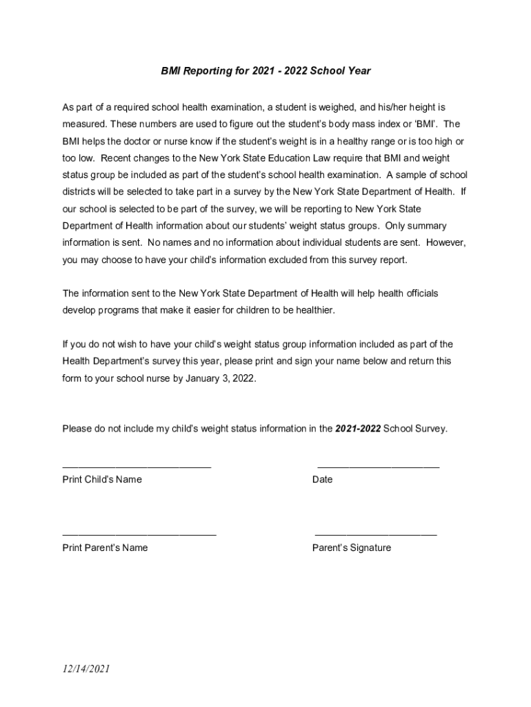 Fillable Online Body Mass Index (BMI) Measurement in Schools - Centers ...