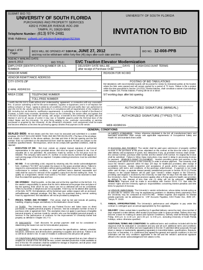BID TITLE:SVC Traction Elevator Modernization - usfweb2 usf Doc ...