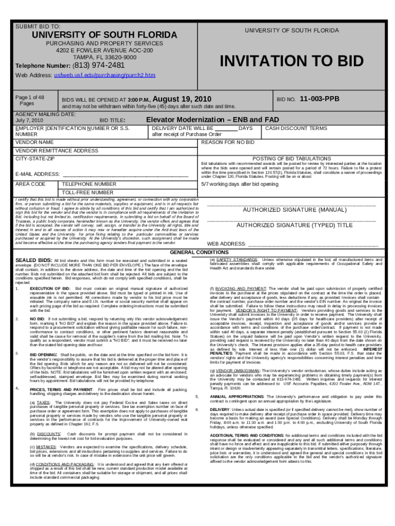 BID TITLE:Elevator Modernization - ENB and FAD - usfweb2 usf Doc ...
