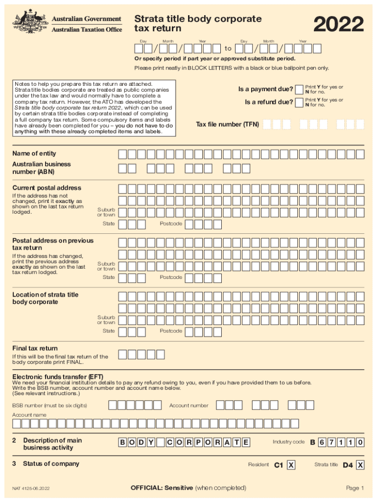 Fillable Online Strata title body corporate instructions and tax return ...