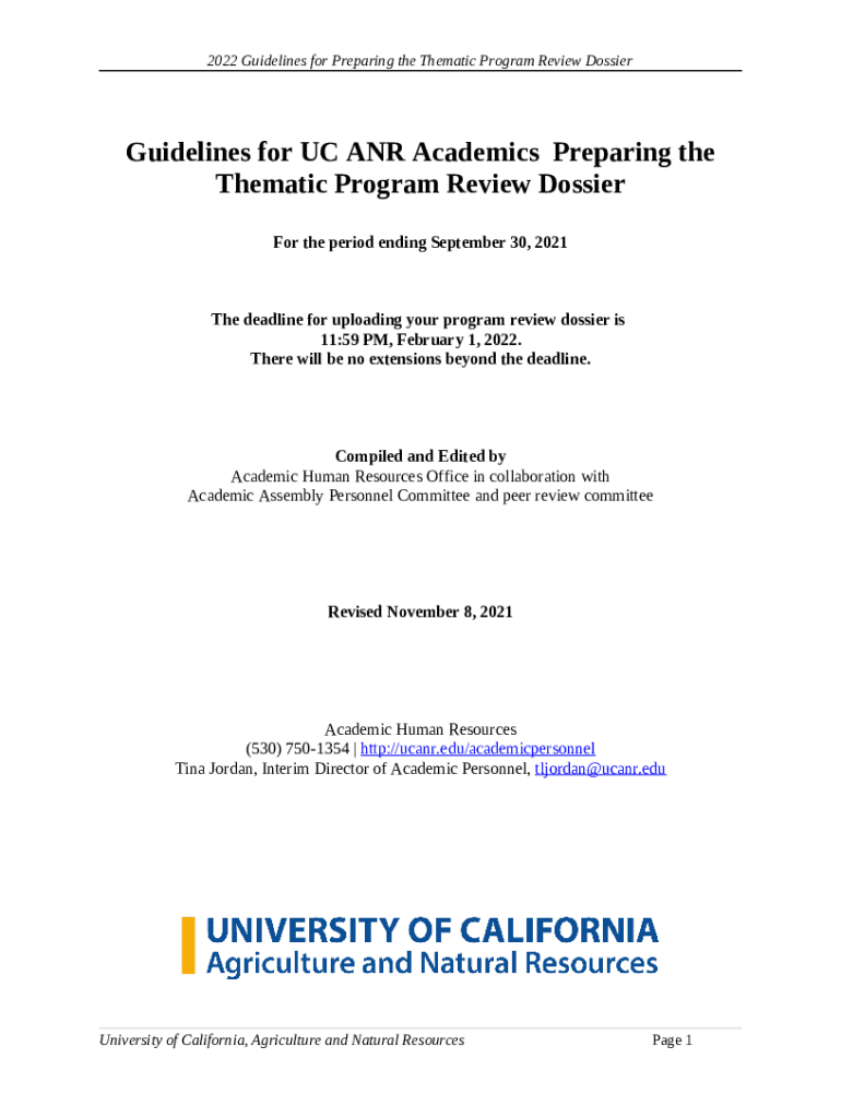 Guidelines for Preparing the Thematic Program Reivew Dossier ... Doc Template | pdfFiller