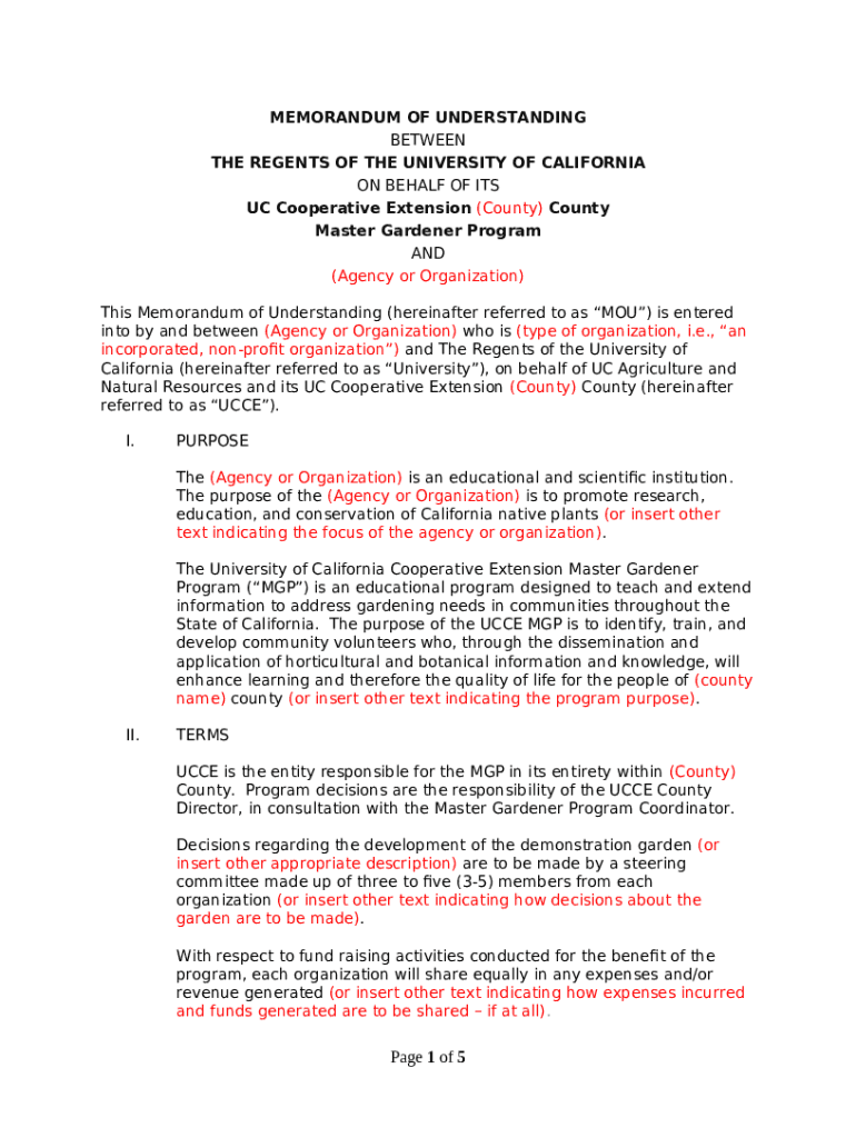 Sample MOU for Master Gardener programs cooperating with ... Doc ...