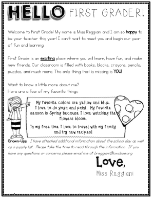 Fillable Online Welcome Letter - Miss Gilliam's First Grade ...