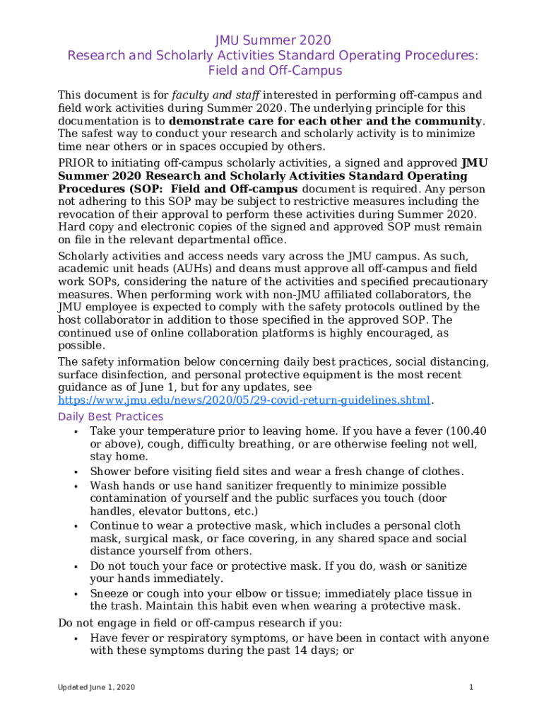 Standard Operating Procedures (SOPs) - Research and Innovation Doc Template | pdfFiller