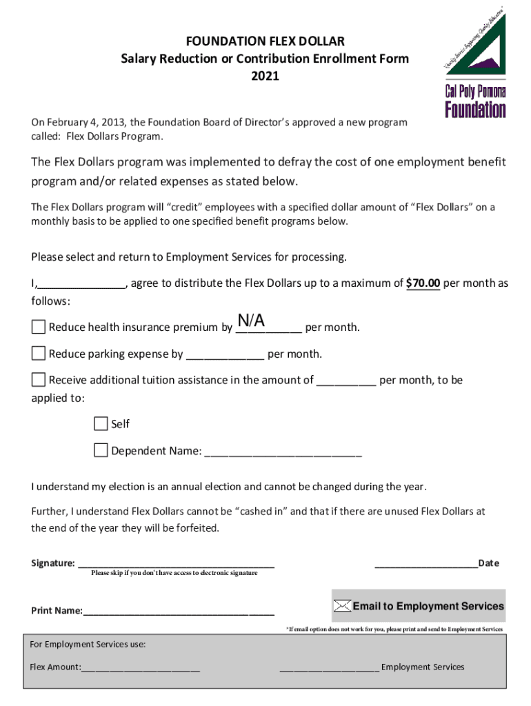 Fillable Online FOUNDATION FLEX DOLLAR Salary Reduction or Contribution Enrollment Form ... Fax ...