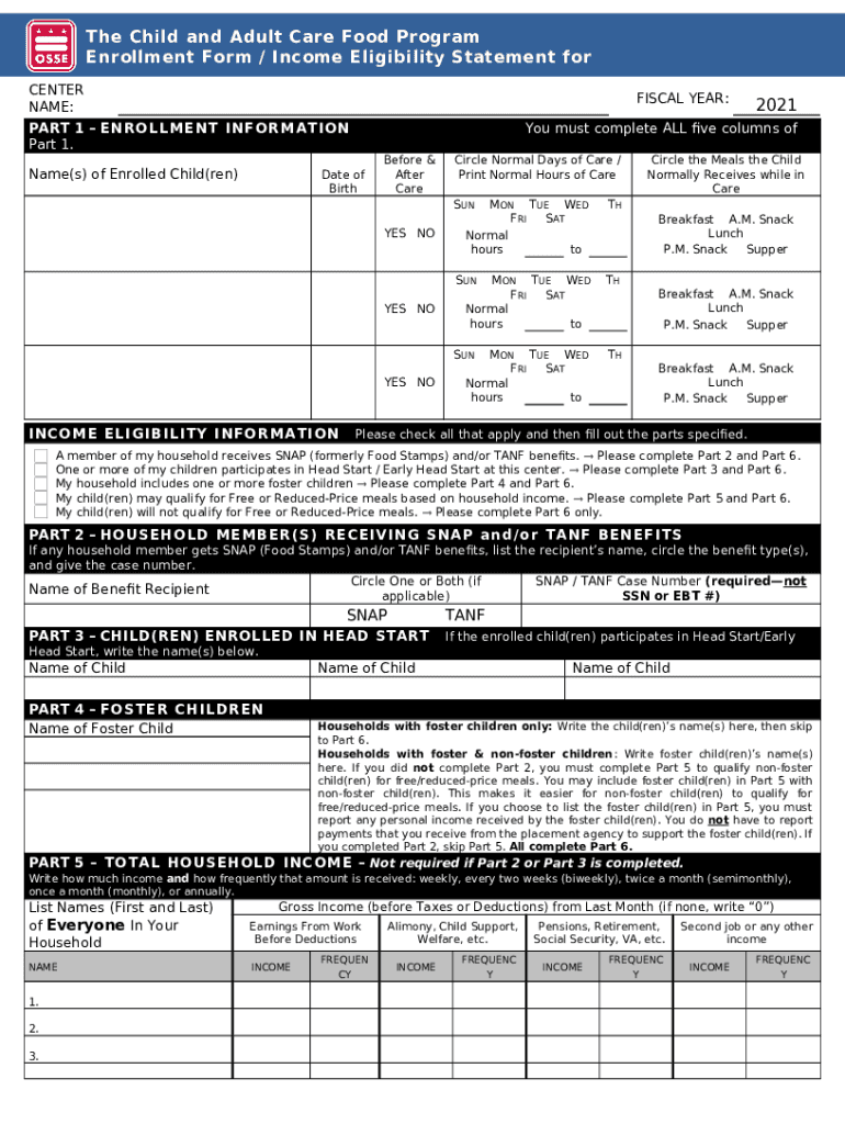 Registration record for child receiving care away from home - osse dc ...