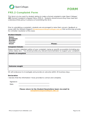 FR5.2 Complaint - Amazon Web Services Doc Template | pdfFiller