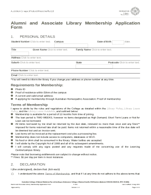 Alumni and Associate Library Membership Application Doc Template | pdfFiller