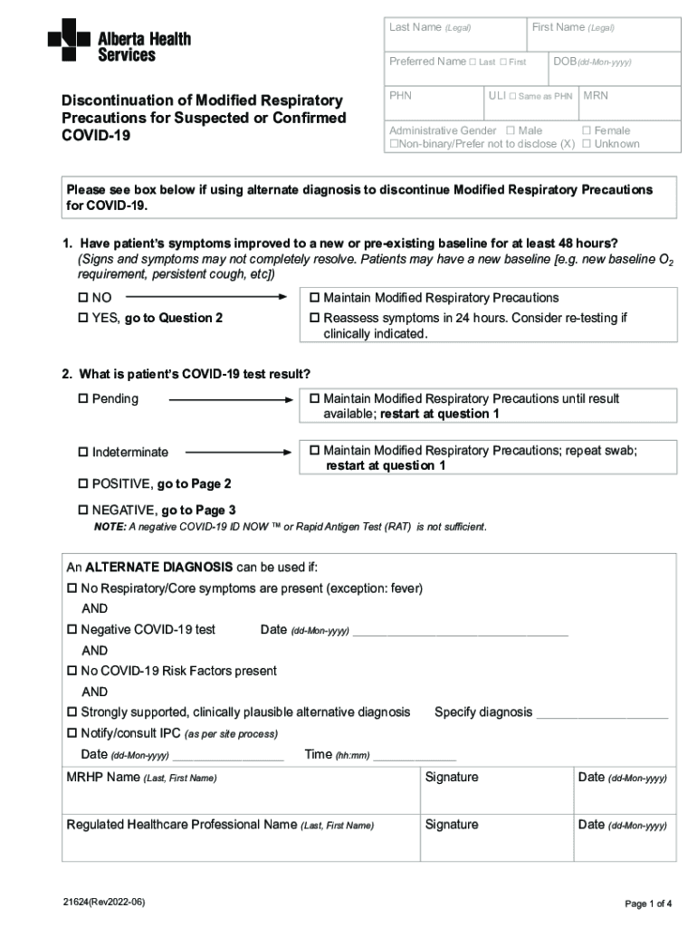 Fillable Online Discontinuation of Modified Respiratory Precautions for ...