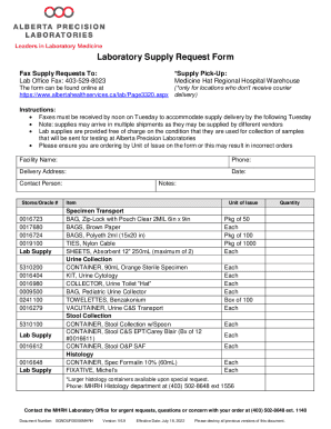 Fillable Online Laboratory Supply Request Form - Alberta Health Services Fax Email Print - pdfFiller