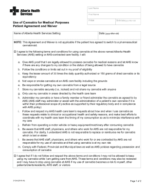 Fillable Online Use of Cannabis for Medical Purposes Patient Agreement ...