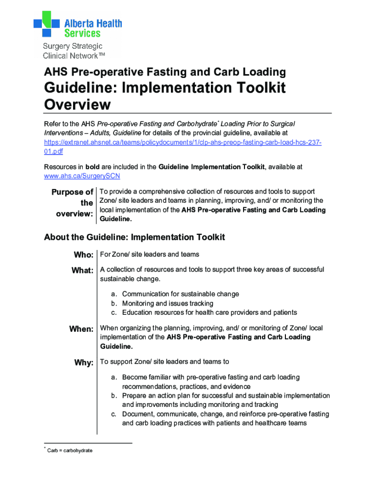 Fillable Online Pre-op Fasting and Carb Loading: Guideline ...