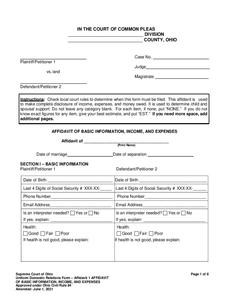 Fillable Online Uniform Domestic Relations Form - Affidavit 4 (Health ...