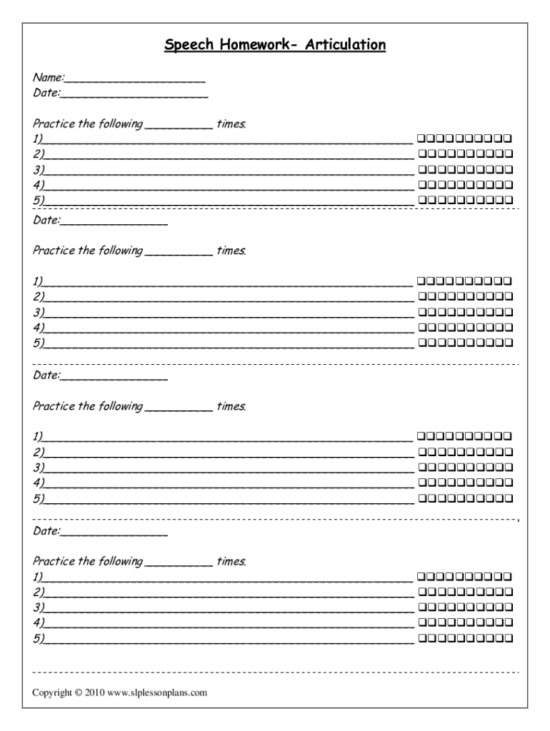 Fillable Online Speech Homework Log Teaching ResourcesTeachers Pay ...