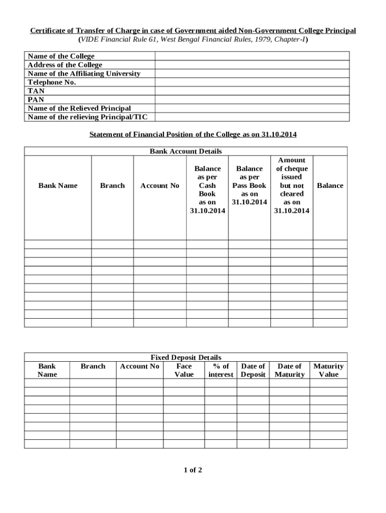 Certificate of Transfer of Charge in case of Government aided Doc ...
