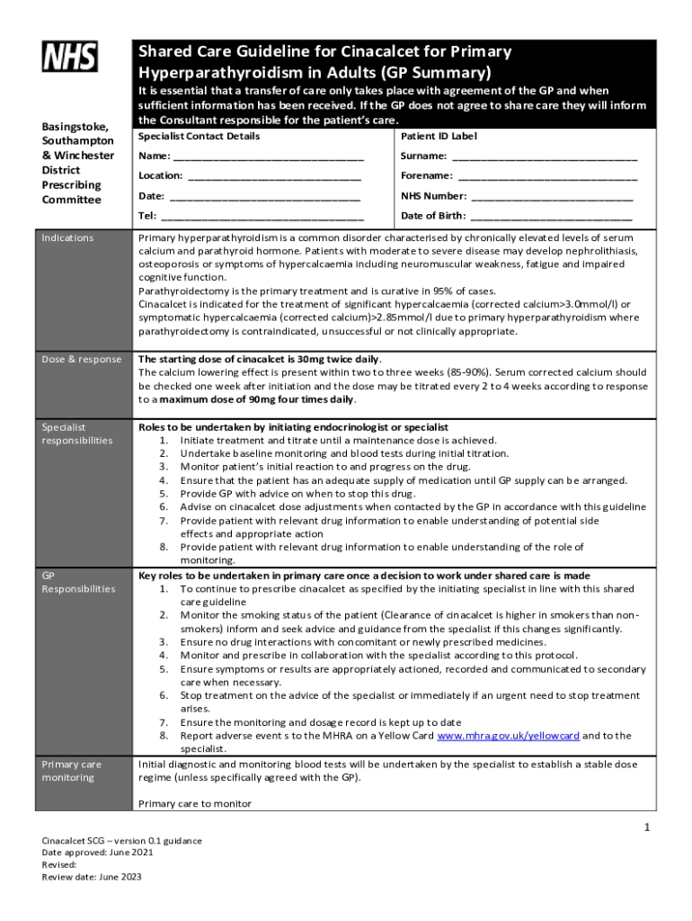 Fillable Online Shared Care Guideline for for Primary ... - GP Portal ...