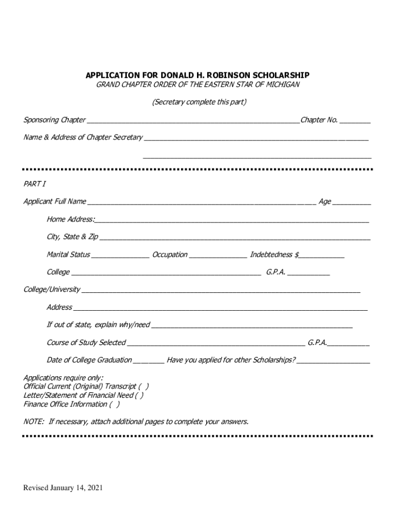 Fillable Online static1.1.sqspcdn.com Application+for+Robinson+2022APPLICATION FOR EDUCATIONAL ...