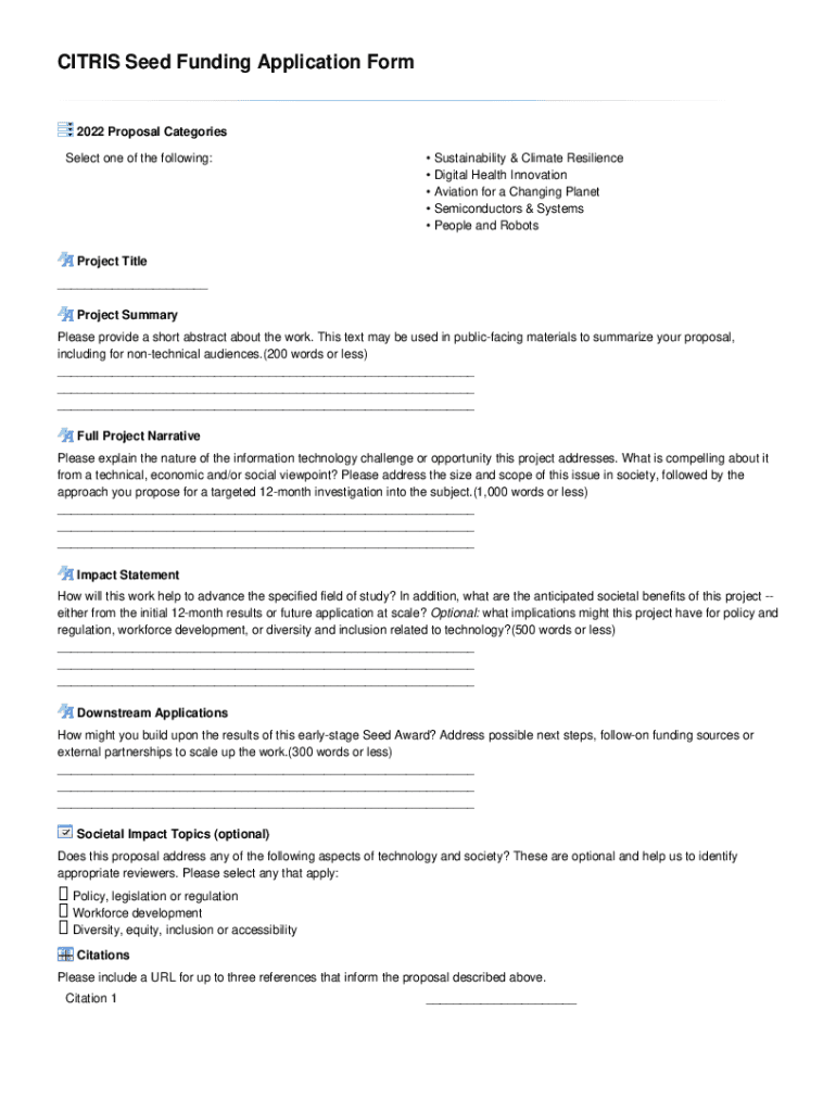 Fillable Online CITRIS Seed Funding Application Form Fax Email Print - pdfFiller