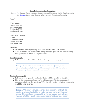 Simple Cover Letter Template: 2022 Guide With 10+ Examples Doc Template | pdfFiller