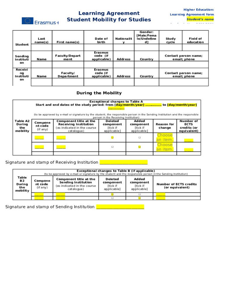 Learning Agreement Higher Education: Learning Agreement Student ... Doc ...