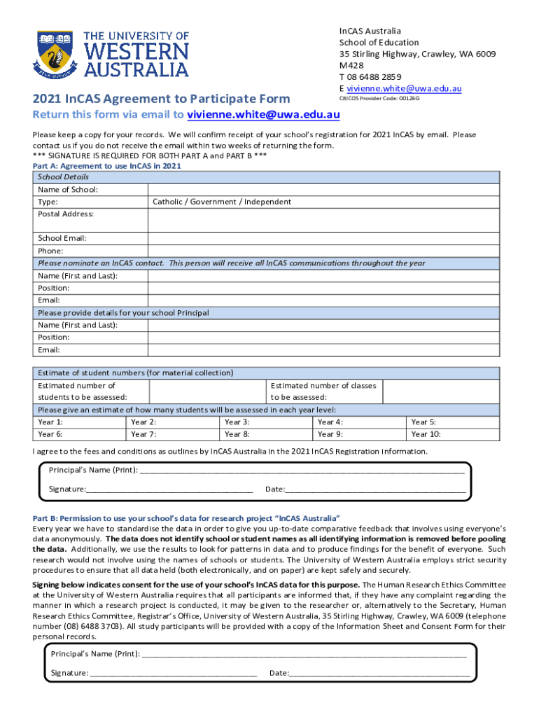 Fillable Online InCAS Agreement to Participate Form CRICOS Provider ...