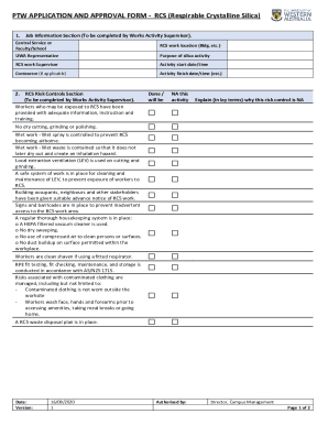 Fillable Online PTW APPLICATION AND APPROVAL FORM - RCS (Respirable ...