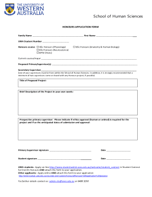 Fillable Online HONOURS APPLICATION FORM - UWA Fax Email Print - pdfFiller