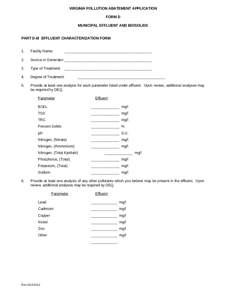 VIRGINIA POLLUTION ABATEMENT APPLICATION D MUNICIPAL EFFLUENT AND ...