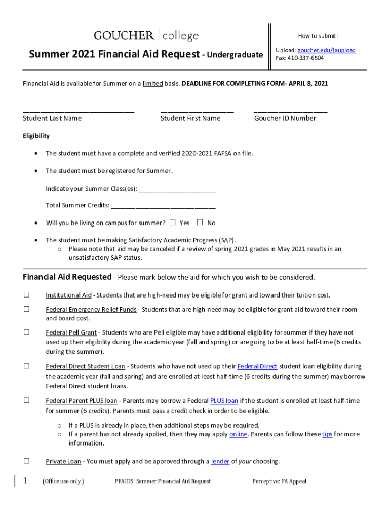 Fillable Online How to submit: Summer 2021 Upload: Financial Aid ...