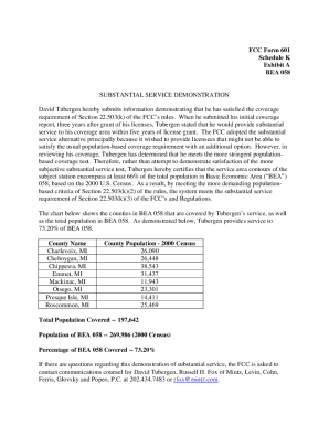 Fillable Online FCC Form 601 Schedule K Exhibit A BEA 058 SUBSTANTIAL ...