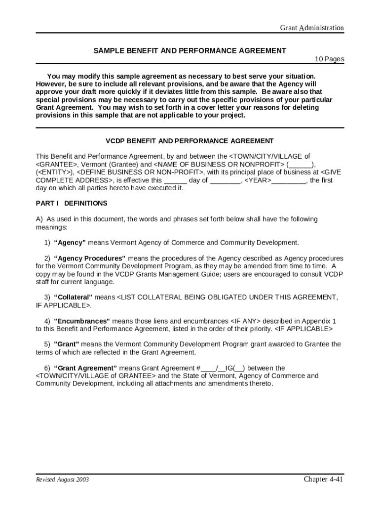 www.pdffiller.com422530743--SAMPLE-BENEFIT-ANDSAMPLE BENEFIT AND PERANCE AGREEMENT - accd ...
