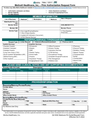 Fillable Online Molina Healthcare, Inc.Prior Authorization Request Form ...