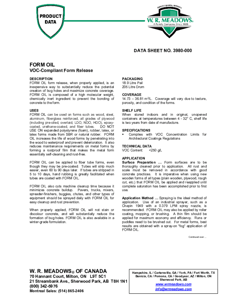 Fillable Online FORM OIL VOC-Compliant Form Release - W. R. Meadows Fax ...