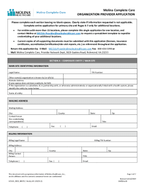Fillable Online Provider Forms - Molina HealthcareRegistration - Molina ...