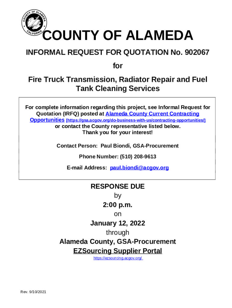 IRFQ No. 902067 Radiator and Fuel Repair (ACFD) Doc Template | pdfFiller