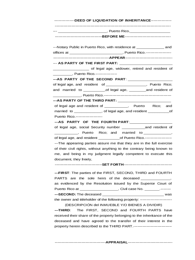 DEED OF LIQUIDATION OF INHERITANCE---------------- Doc Template | pdfFiller