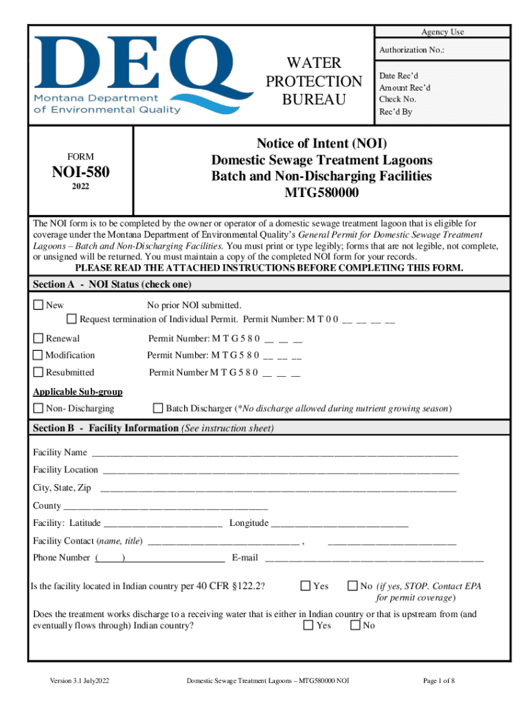 Fillable Online deq mt Fillable Online deq mt NOI - Department of Environmental Quality - deq ...