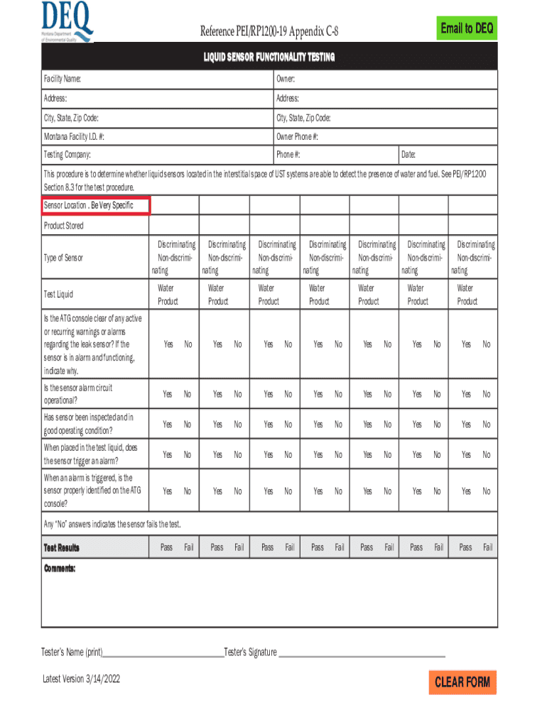 Fillable Online deq mt Reference PEI/RP1200-19 Appendix C-8 CLEAR FORM Email to DEQ Fax Email ...