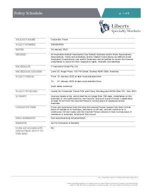Fillable Online Policy Schedule Policy Schedule -Corporate Travel - V ...