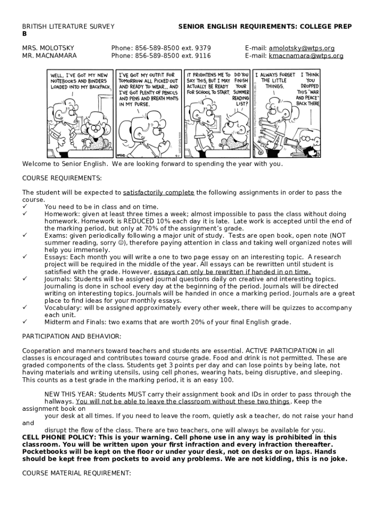 SENIOR ENGLISH REQUIREMENTS Doc Template | pdfFiller
