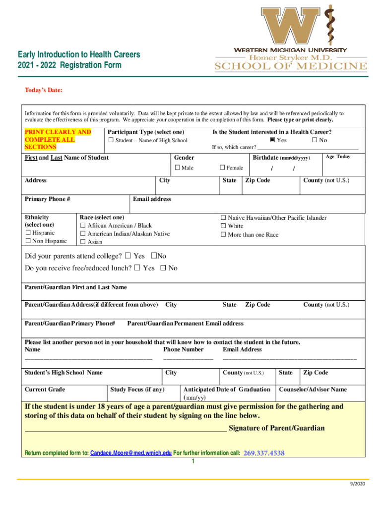 Fillable Online Early Introduction to Health Careers (EIH2) Application ... - WMed Fax Email ...