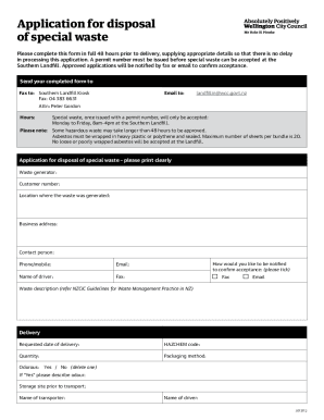Fillable Online wellington govt Application for disposal of special ...