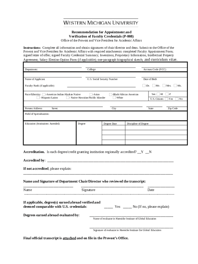 Verification of Faculty Credentials (P-008) Doc Template | pdfFiller