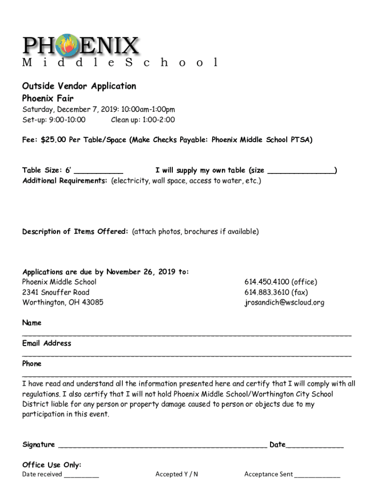Fillable Online Outside Vendor Application Phoenix Fair - worthington ...